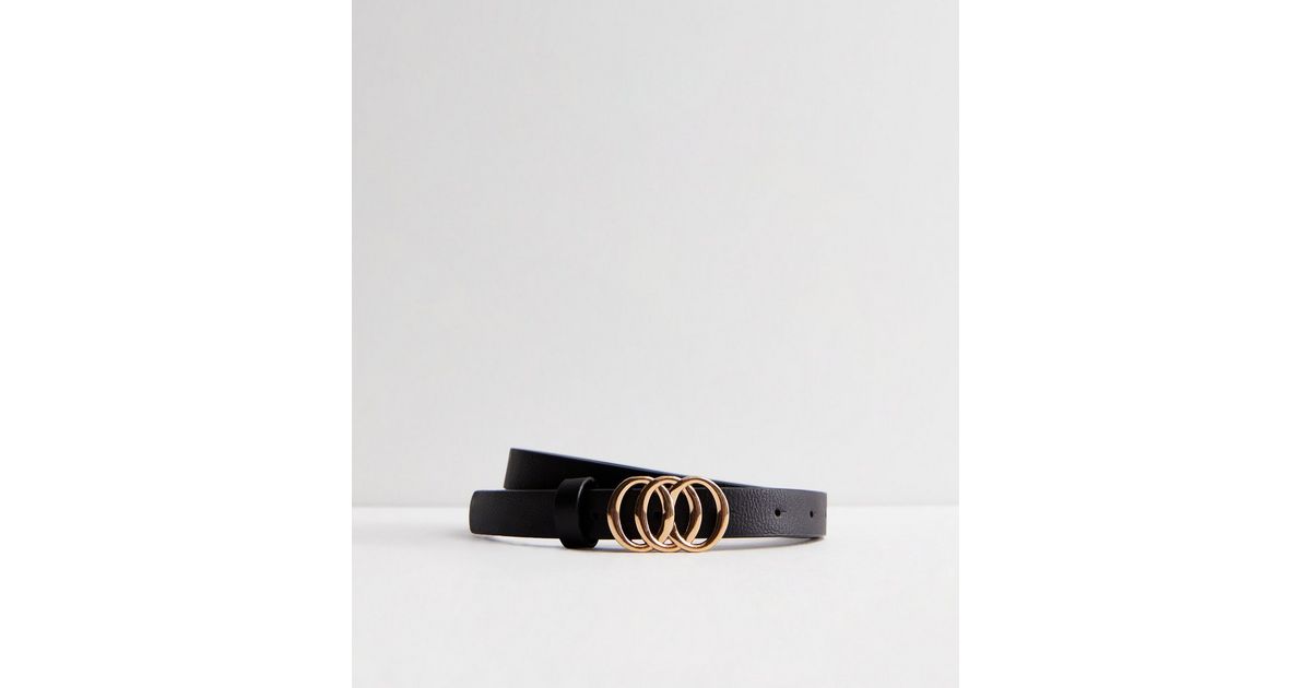 Black Leather Look Triple Circle Buckle Belt New Look
