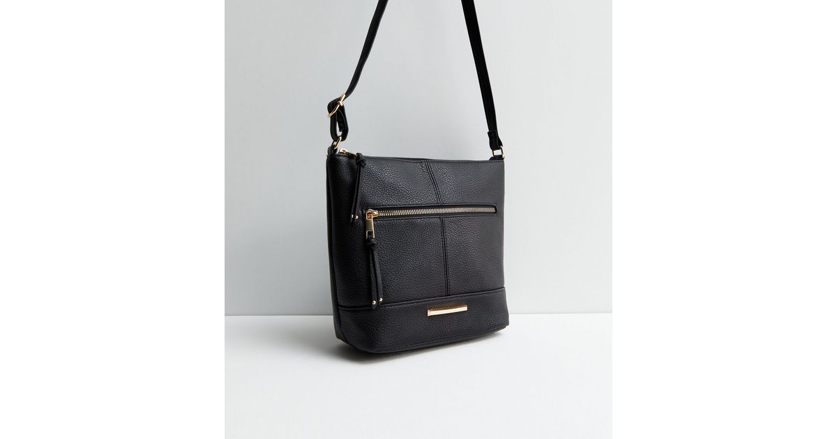 Black Leather-Look Front Pocket Bucket Bag | New Look