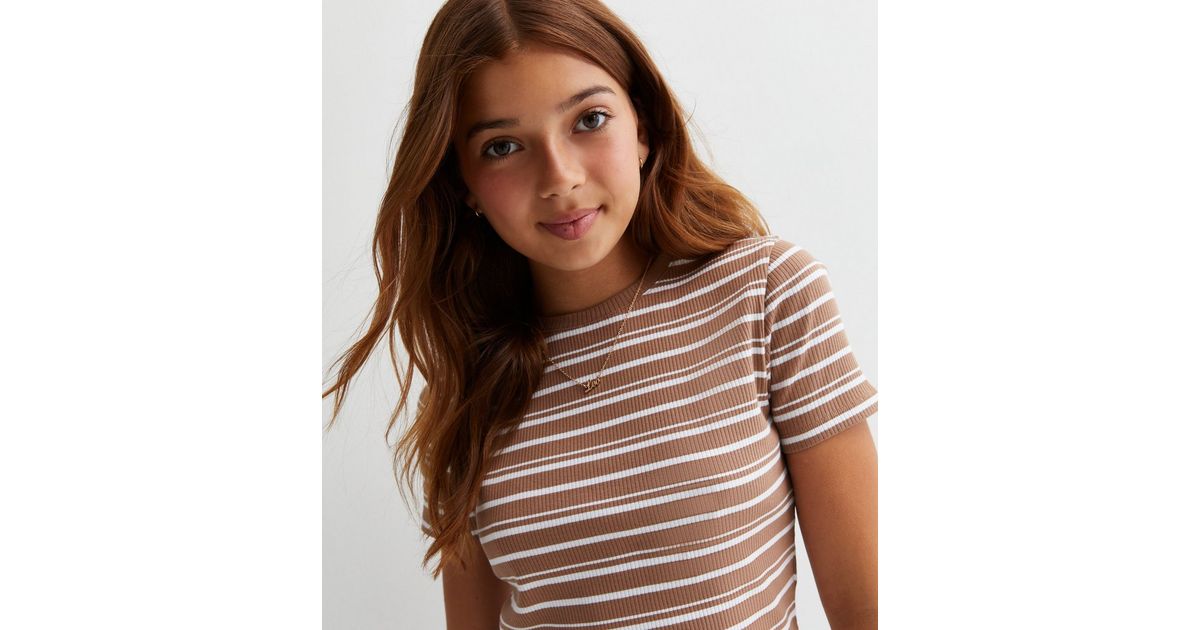 Girls Brown Stripe T-Shirt | New Look