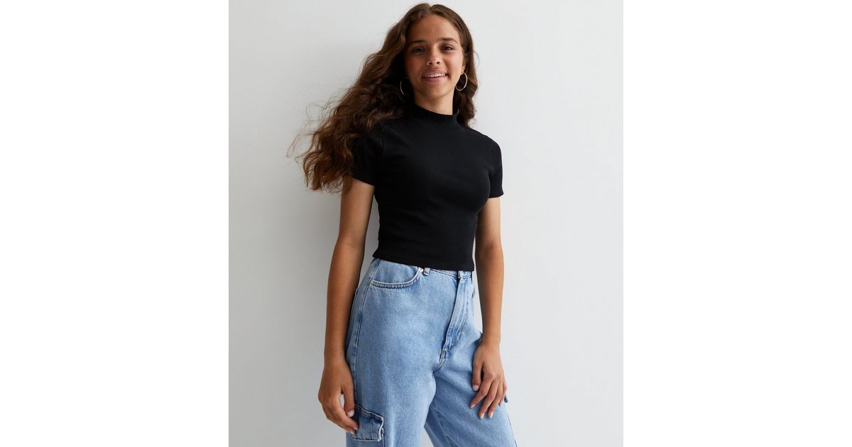 Girls Black Ribbed High Neck Top | New Look