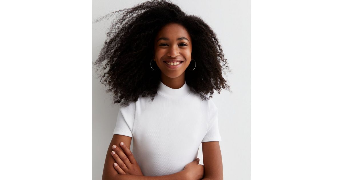 Girls White Ribbed High Neck Top | New Look