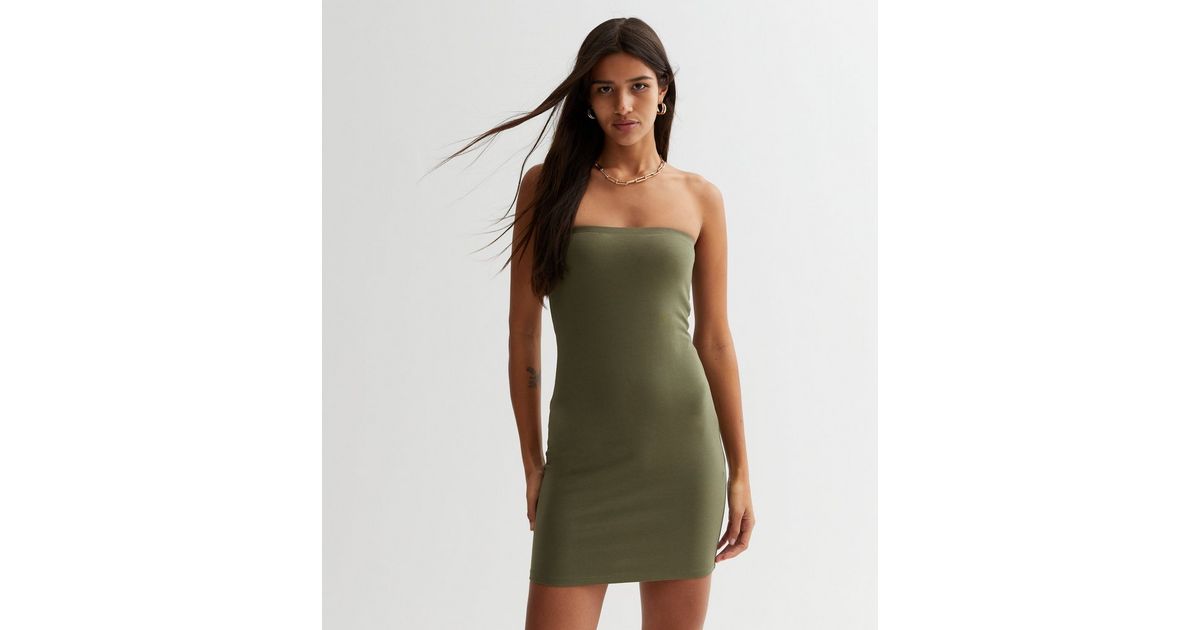 Khaki Jersey Bandeau Mini Dress | New Look