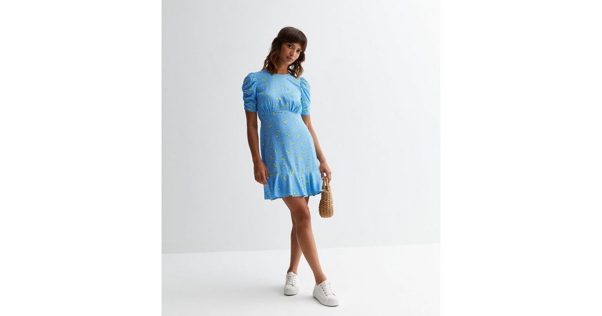 Blue Lemon Print Frill Hem Mini Dress | New Look
