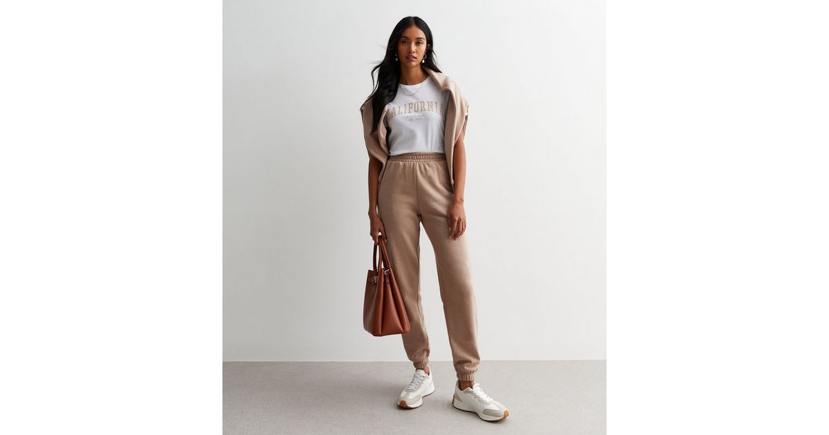 Camel Cuffed Joggers New Look