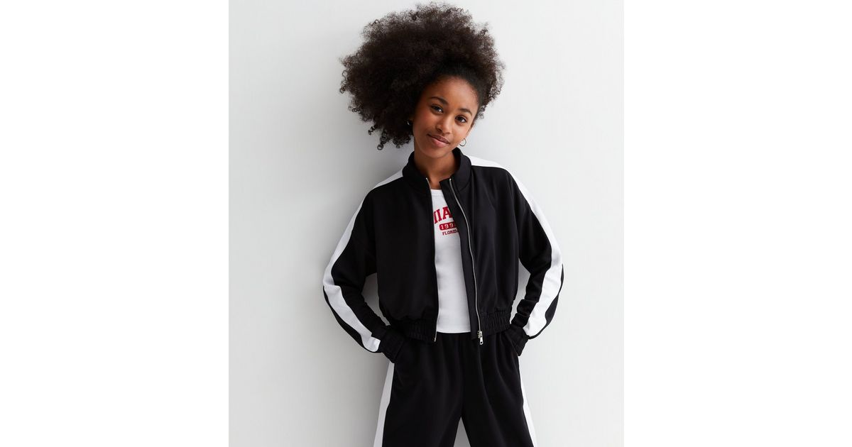 Girls Black Stripe Bomber Jacket | New Look