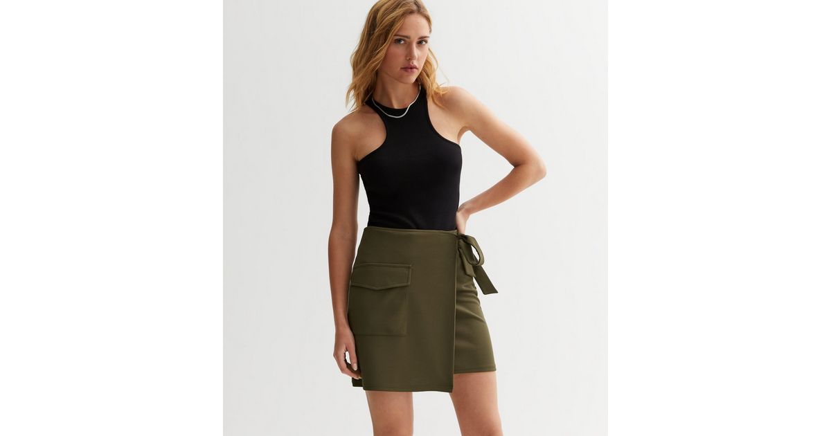 Khaki Scuba Utility Wrap Skirt | New Look