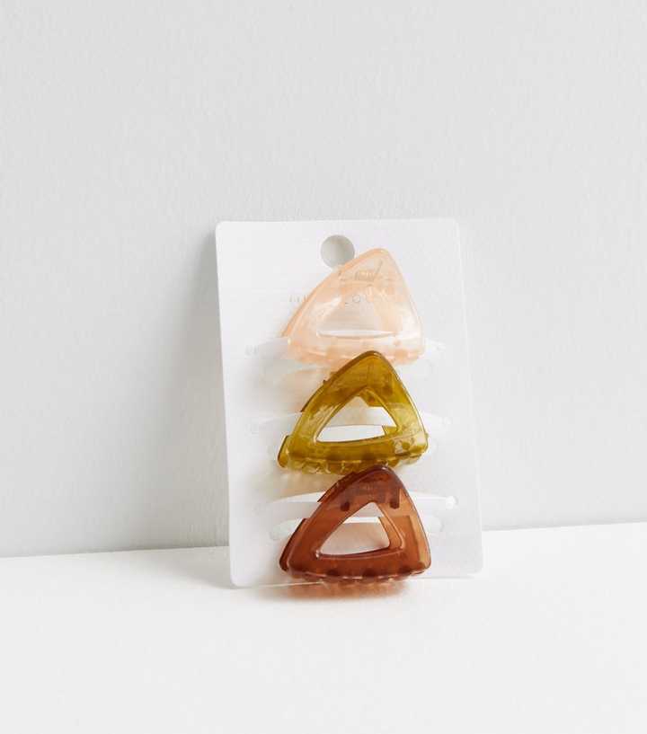 3 Pack Multicolour Triangle Hair Claw Clips | New Look