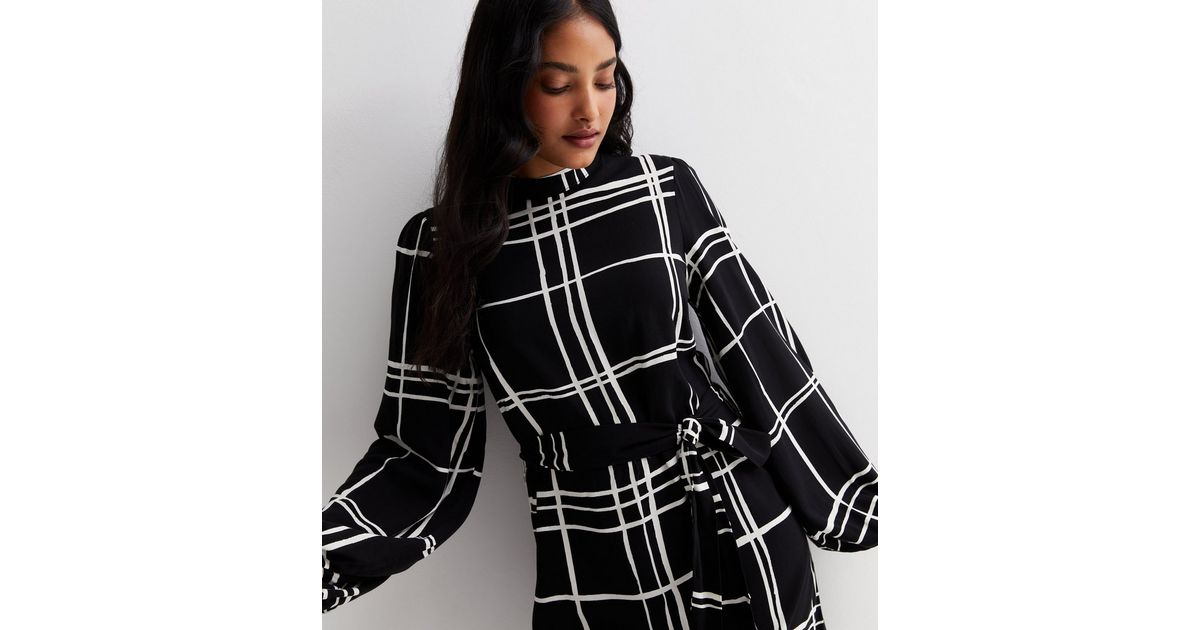 Black Check High Neck Belted Mini Dress New Look