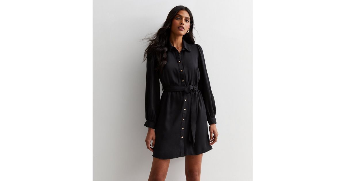Black Belted Mini Shirt Dress | New Look