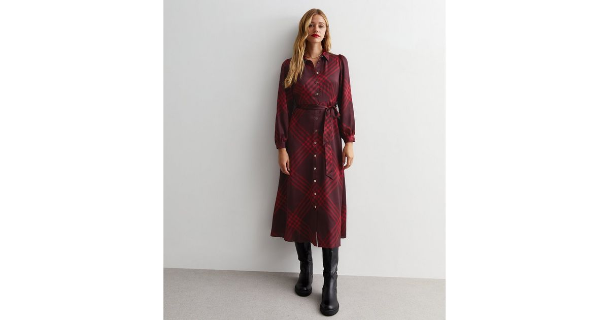 Red Check Belted Midaxi Shirt Dress | New Look