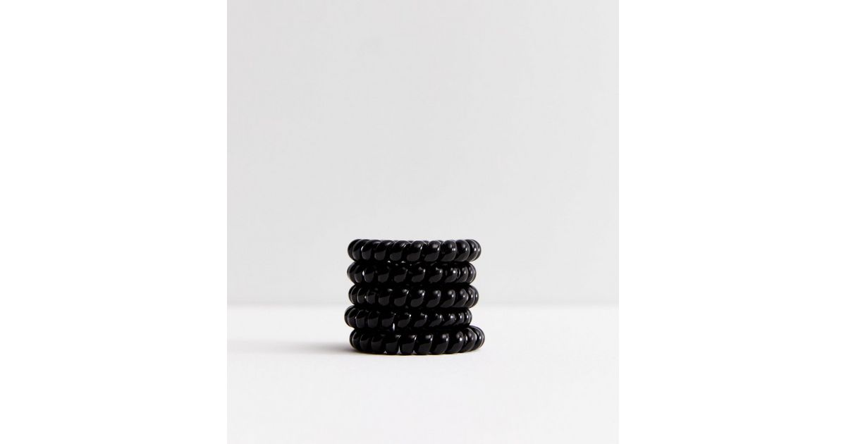 5 Pack Black Spiral Stretch Hair Bands | New Look