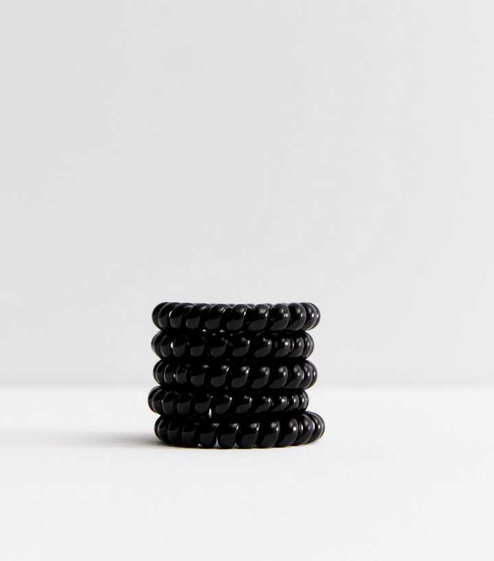 5 Pack Black Spiral Stretch Hair Bands | New Look
