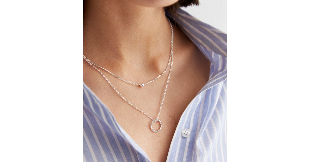Silver Sphere and Twist Hoop Layered Necklace | New Look