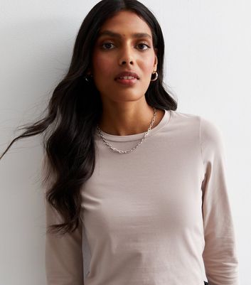 Mink Long Sleeve Crop T-Shirt | New Look