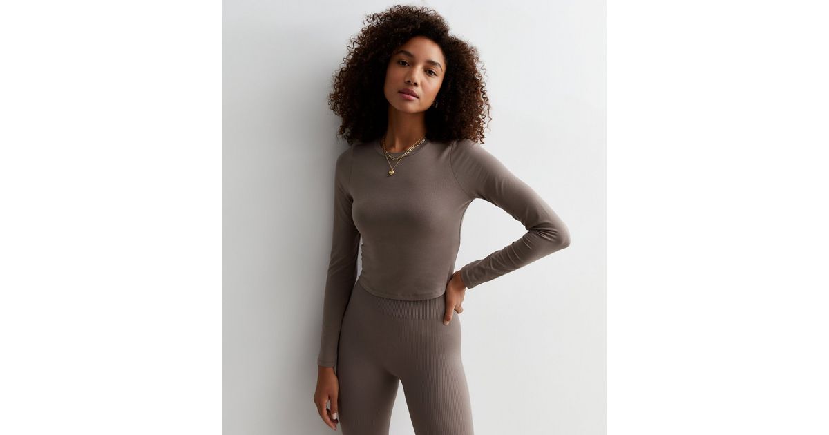 Mink Long Sleeve Crop T-Shirt | New Look