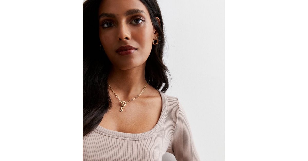 18ct Gold Plated S-Initial Chain Necklace | New Look