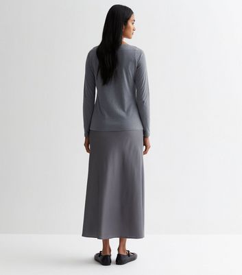 Grey Slash Neck Long Sleeve Top | New Look