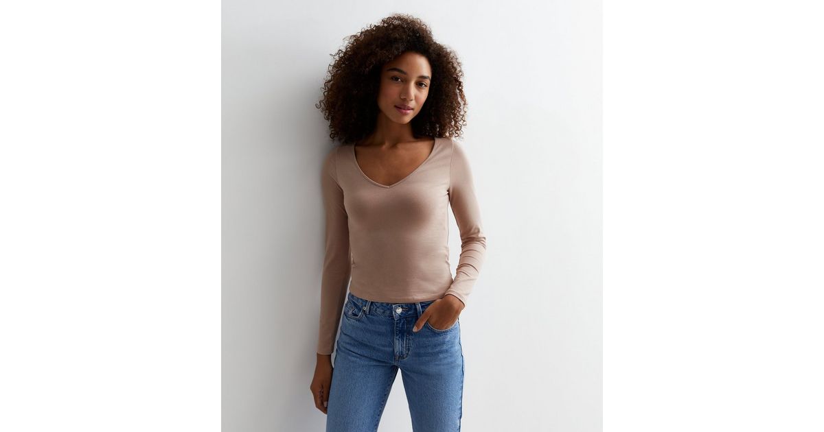 Mink Jersey V Neck Top | New Look