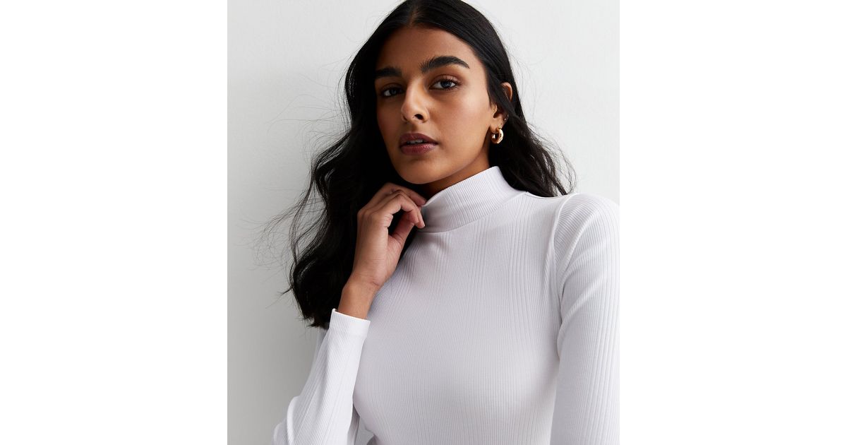 White Ribbed High Neck Bodysuit | New Look
