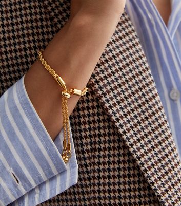 18ct Gold Plated Twist Toggle Bracelet | New Look
