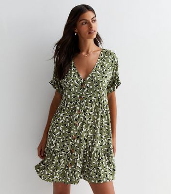 Green Mark Making Button Front Smock Mini Dress | New Look