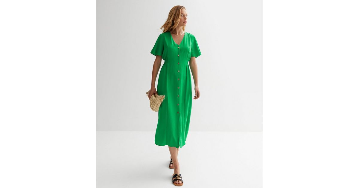 Green Button Front Midaxi Dress | New Look