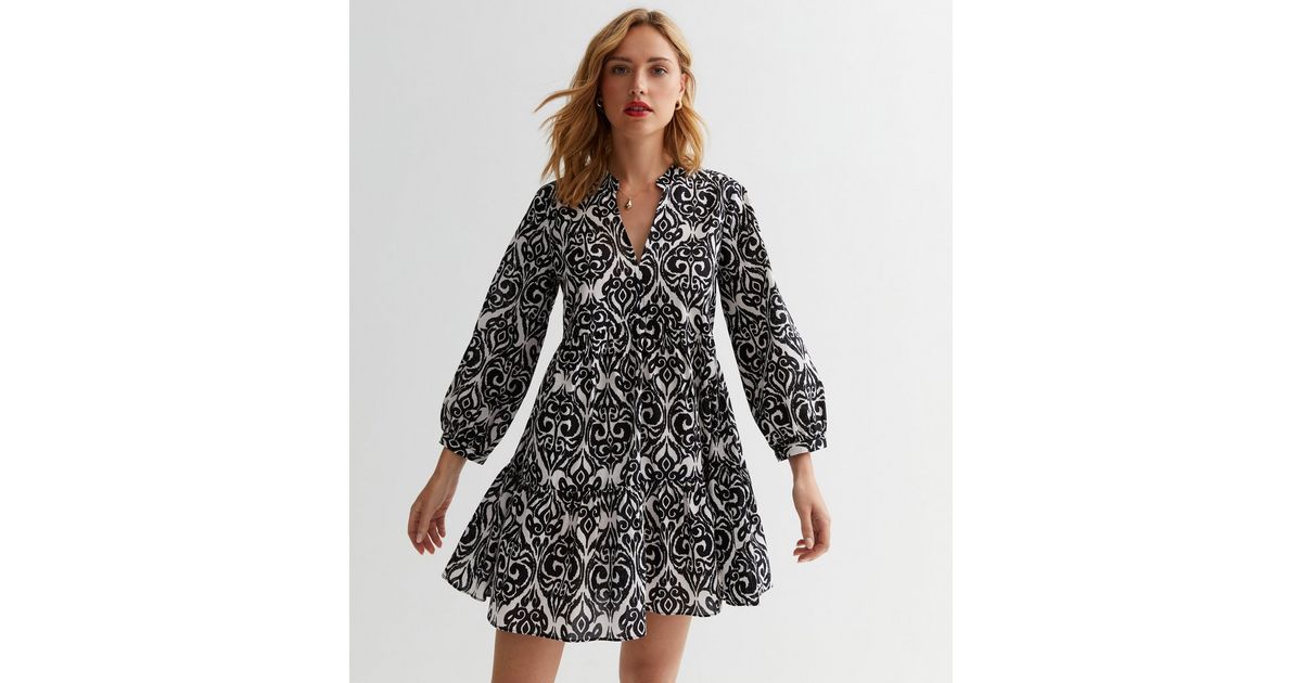 White Tile Print Cotton Smock Mini Dress | New Look