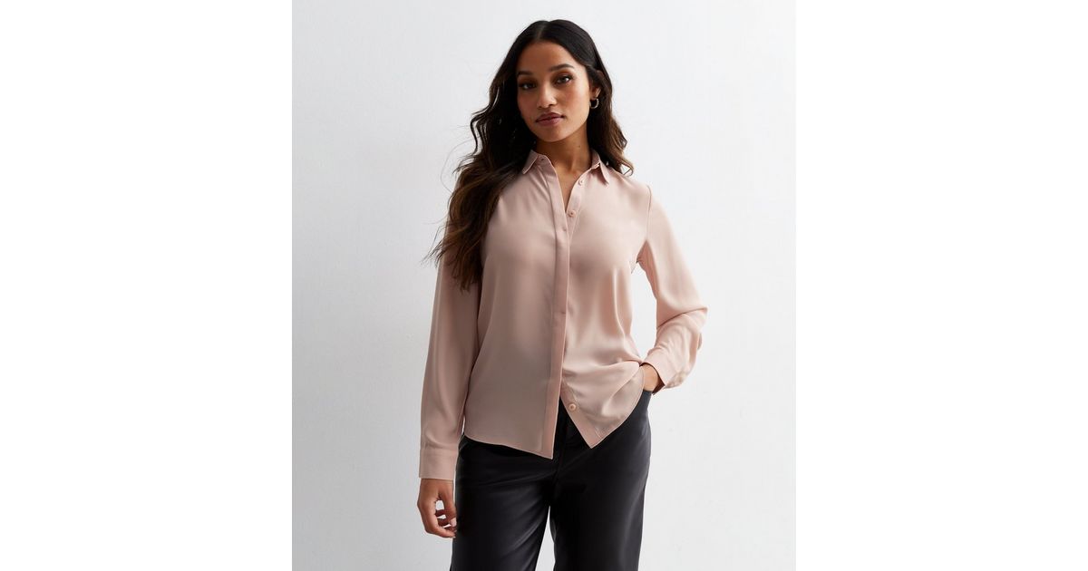 Petite Pale Pink Long Sleeve Shirt | New Look