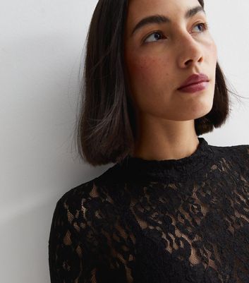 Black Lace High Neck Top | New Look