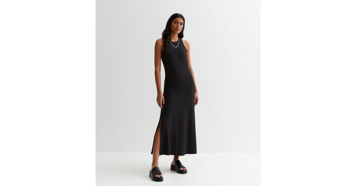Black Ribbed Racer Back Midaxi Dress | New Look