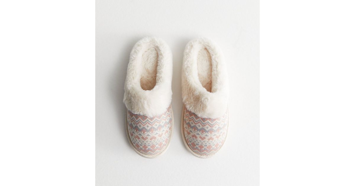 Cream Fair Isle Knit Mule Slippers | New Look