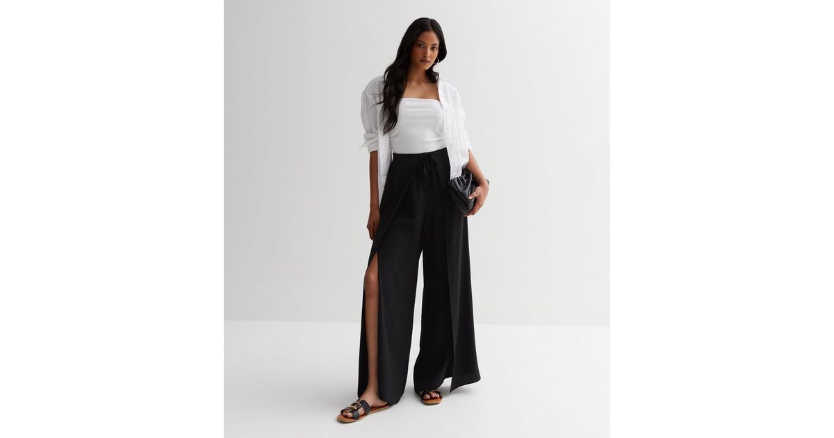 Black Split Front Wide Leg Trousers | New Look
