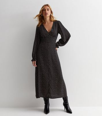 Black Spot Button Front Midaxi Dress | New Look