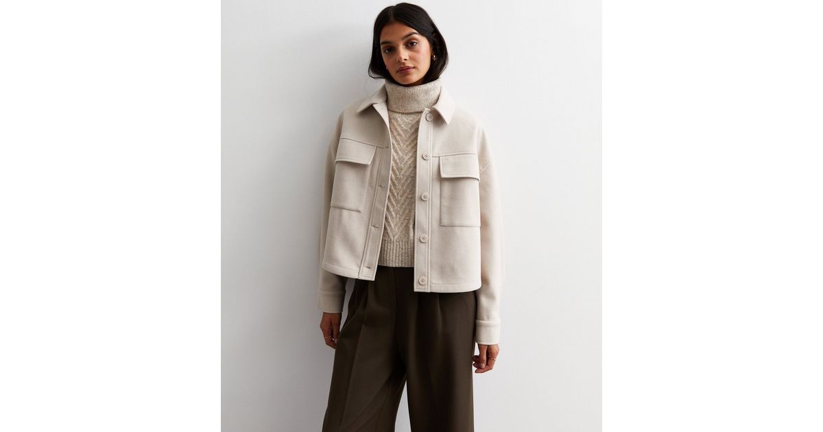 Stone Double Pocket Crop Shacket | New Look