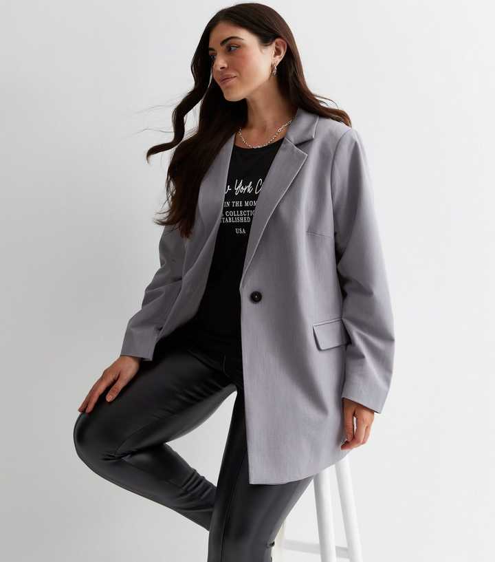 Curves Dark Grey Textured Blazer | New Look