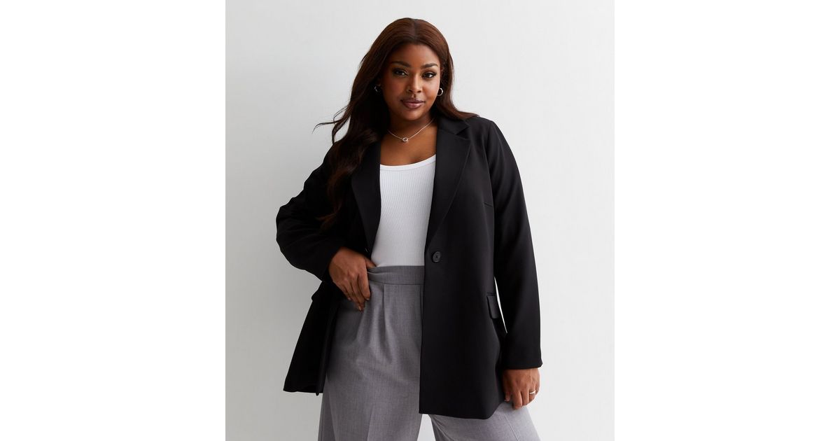 Curves Black Long Sleeve Blazer | New Look