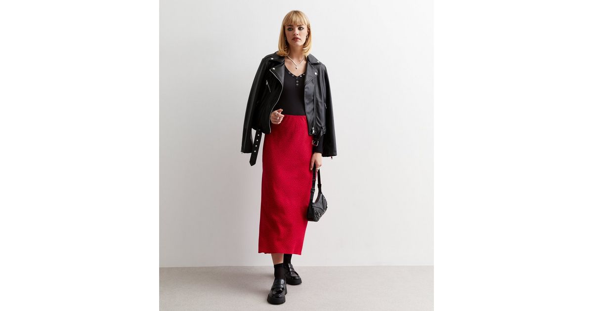 Red Spot Print Bias Cut Midaxi Skirt | New Look