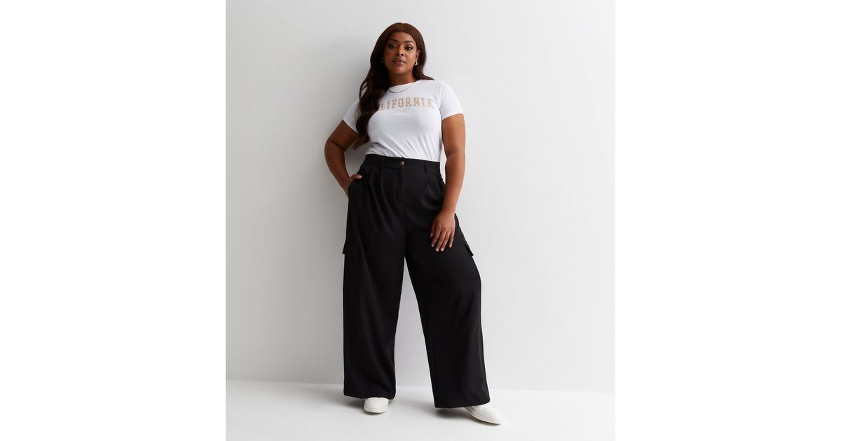 Curves Black Formal Wide Leg Cargo Trousers | New Look