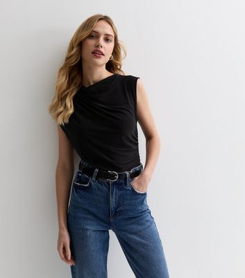 Black Sleeveless Ruched Top | New Look