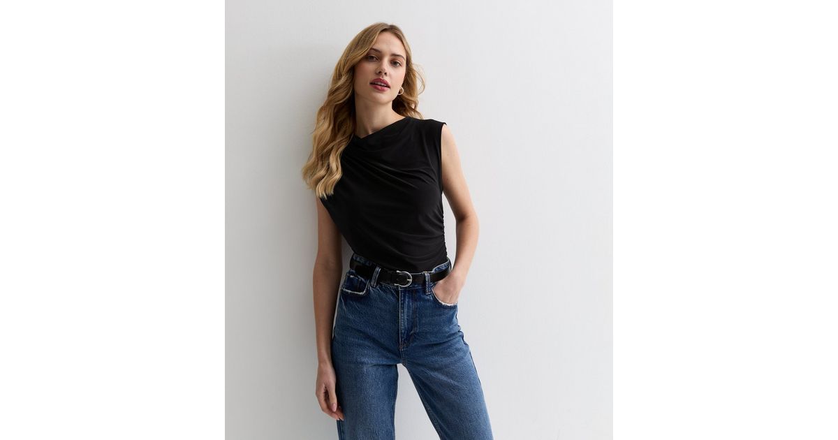 Black Sleeveless Ruched Top | New Look