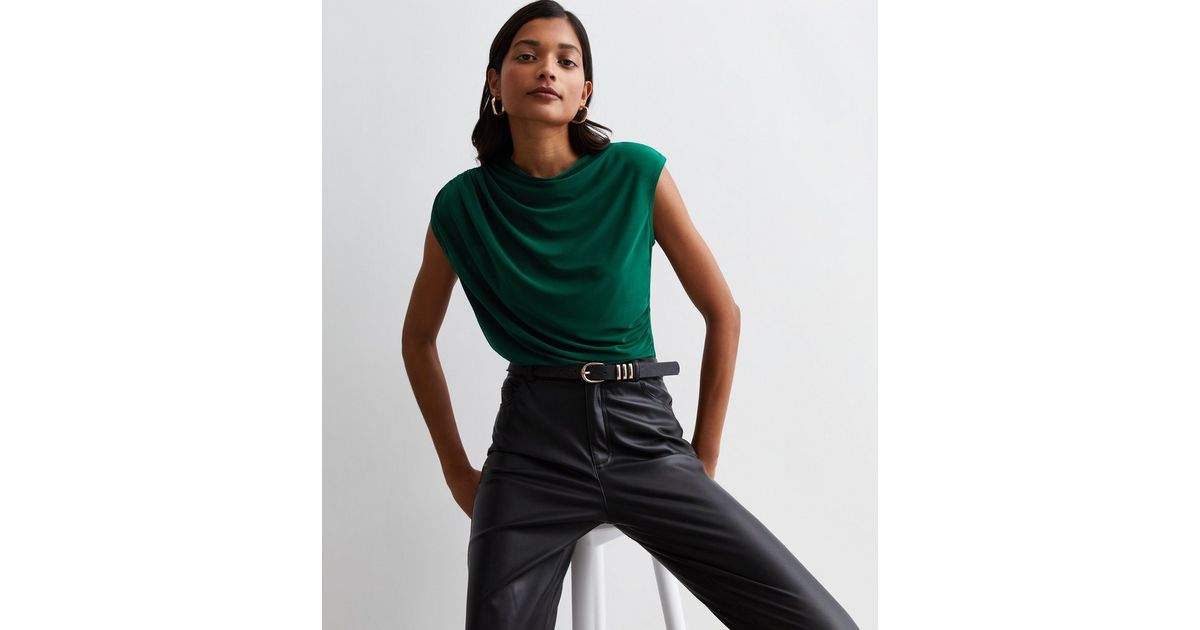 Dark Green Sleeveless Ruched Top | New Look