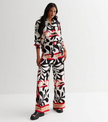 Black Tropical Satin Long Sleeve Shirt | New Look