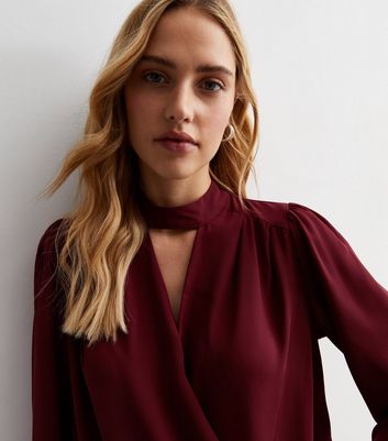 Burgundy High Neck Keyhole Top | New Look