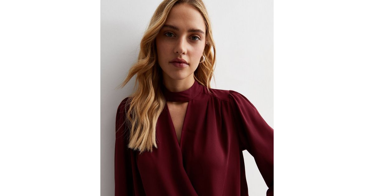 Burgundy High Neck Keyhole Top | New Look