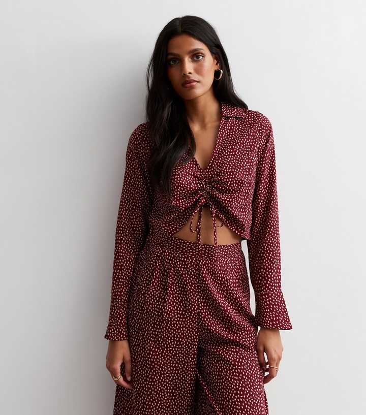 Red Spot Ruched Front Crop Shirt | New Look