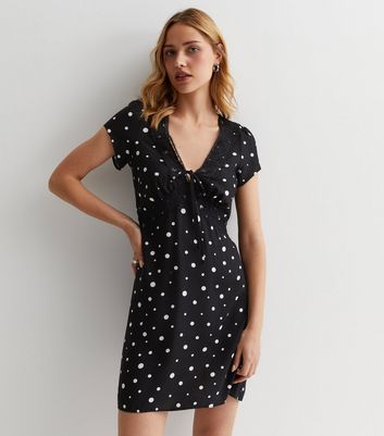 Black Spot Lace Trim Mini Dress | New Look