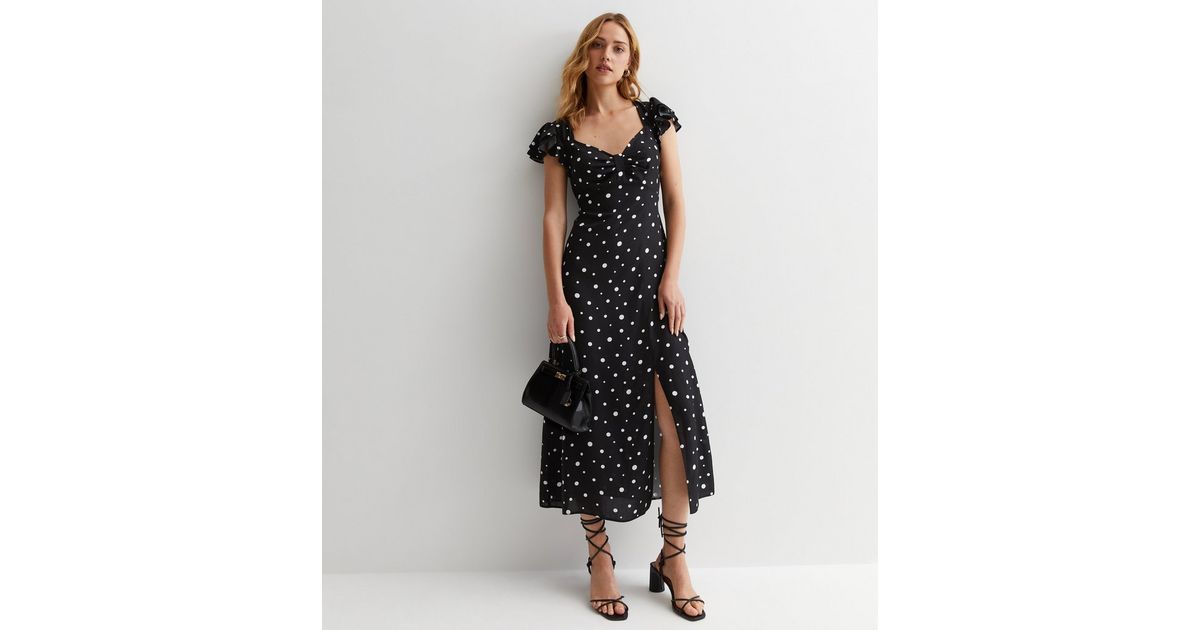 Black Spot Split Hem Midaxi Dress New Look