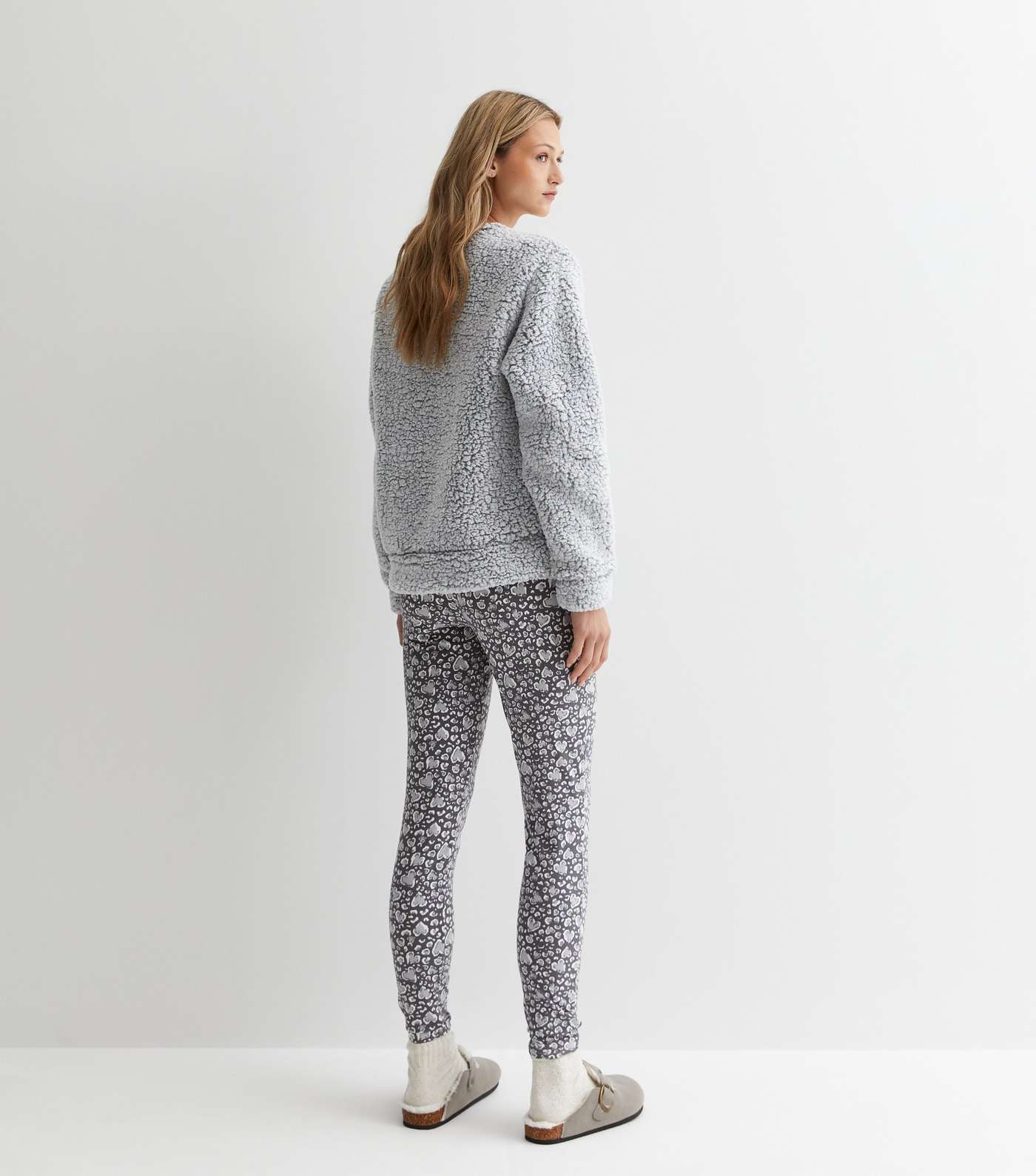 Grey Legging Pyjama Set With Heart Print New Look