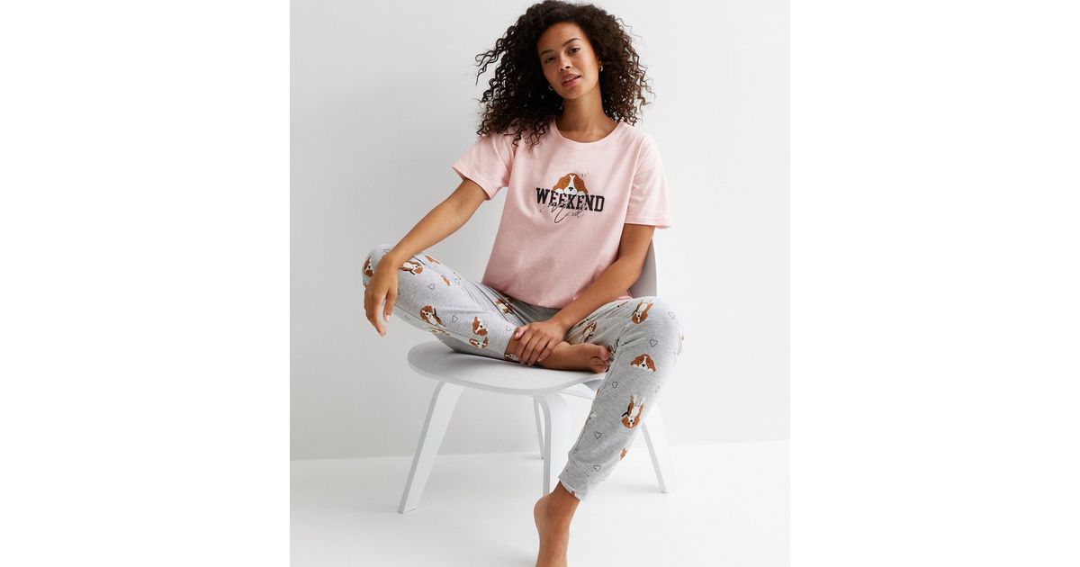 Tall Pink Cuffed Jogger Pyjama Set With Beagle Print New Look