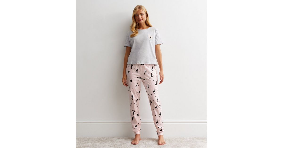 Light Grey Jogger Pyjama Set with Giraffe Print | New Look